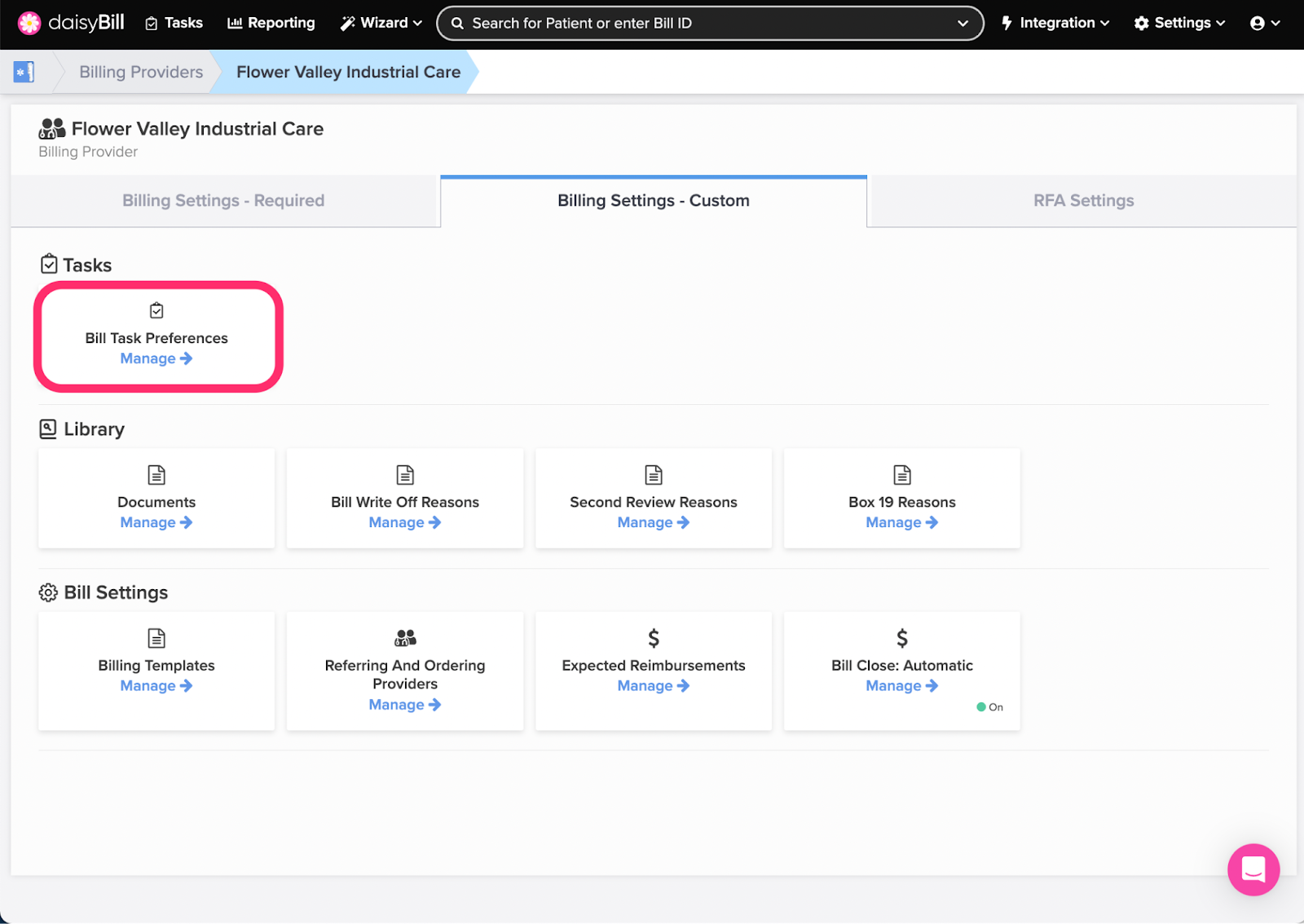 Bill Task Preferences | daisyBill