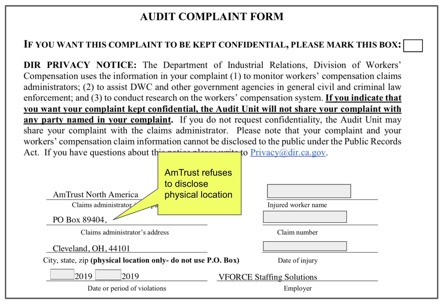 AmTrust: Audit Complaint Filed With DWC Published | daisyBill