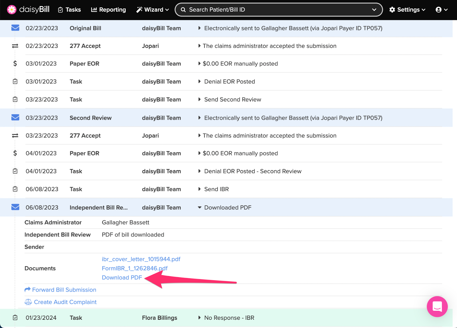 Task: No Response - IBR | daisyBill