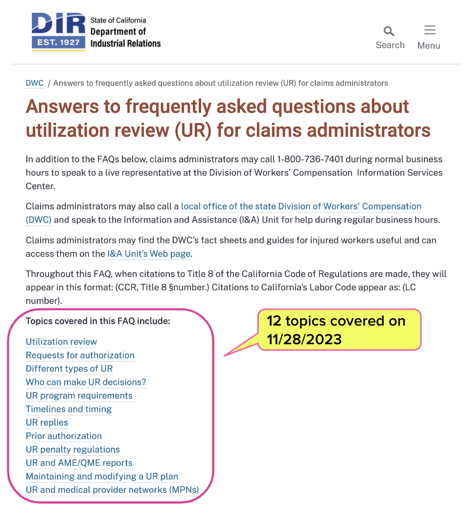 CA DWC Deletes Med-Legal FAQ From Website | daisyBill