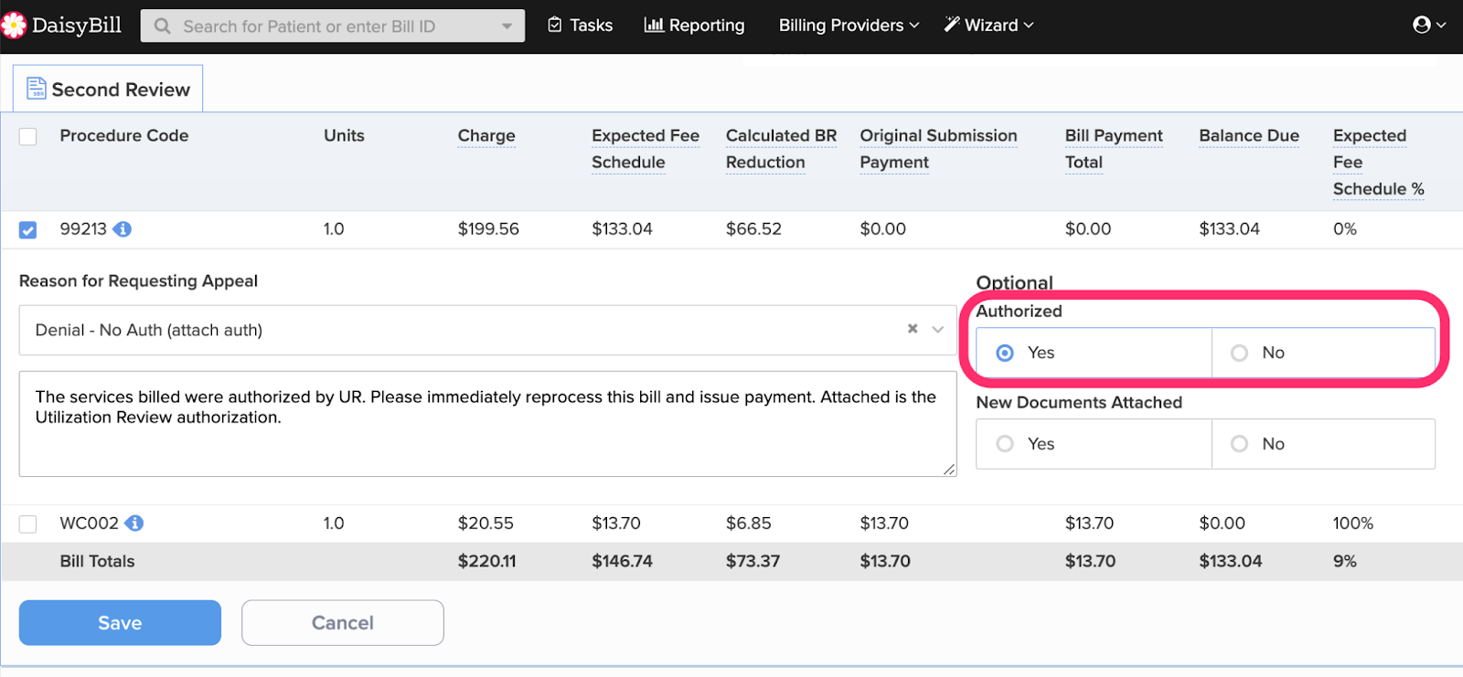 Request for Second Review / Appeal: Partial Payment | daisyBill