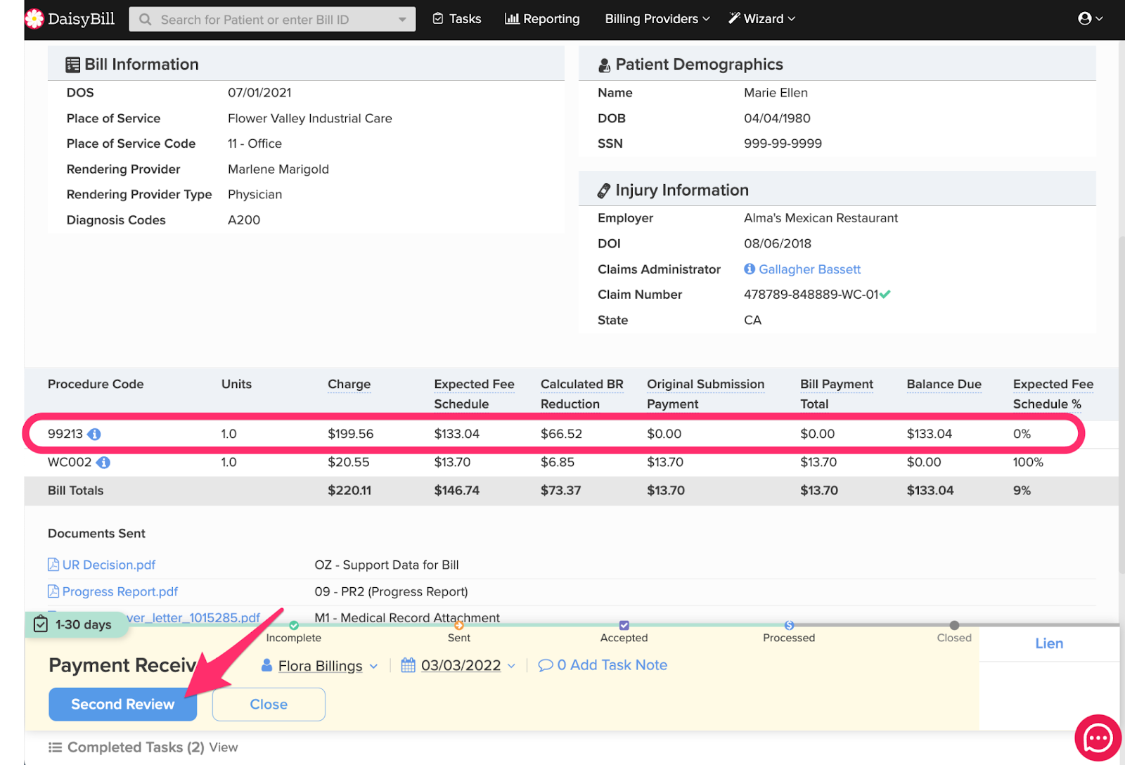 Request for Second Review / Appeal: Partial Payment | daisyBill