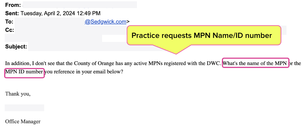 Orange County/Sedgwick: Preposterous MPN Telehealth Claim | daisyBill