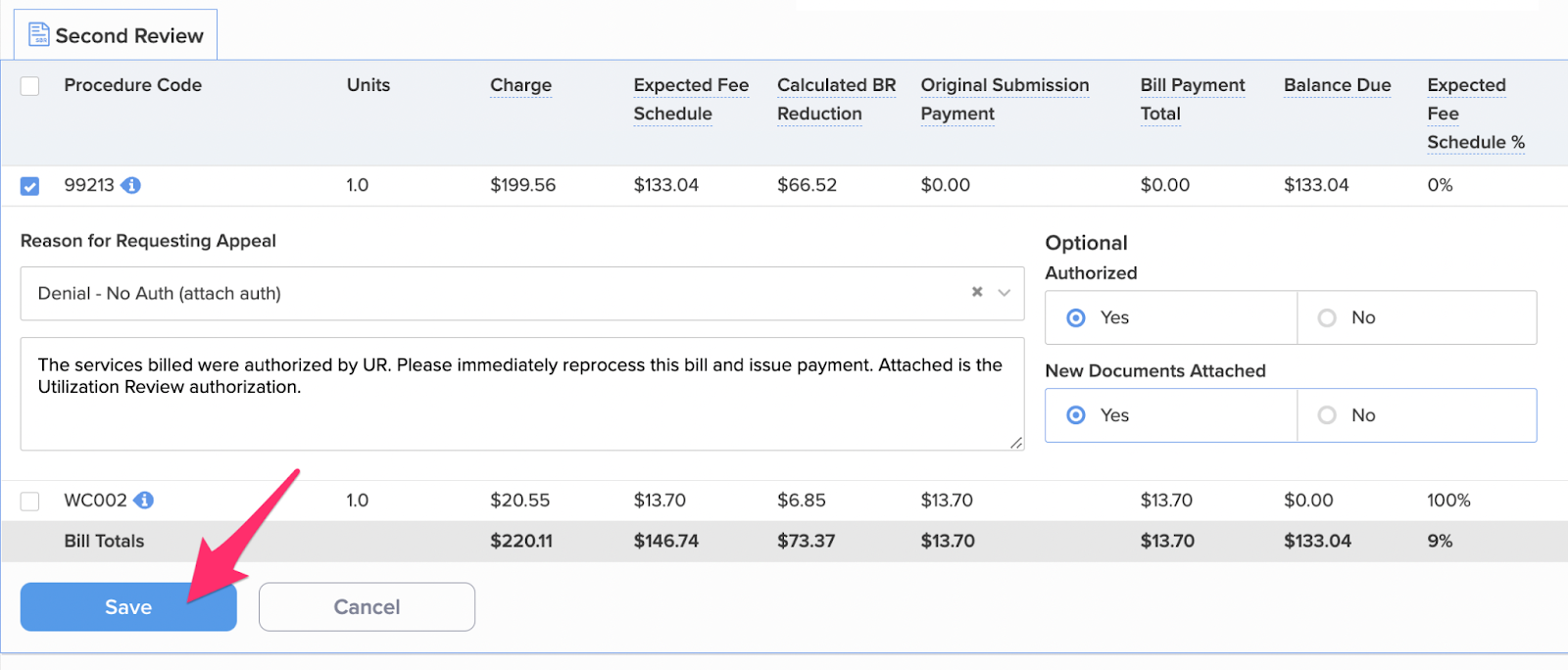 Request for Second Review / Appeal: Partial Payment | daisyBill