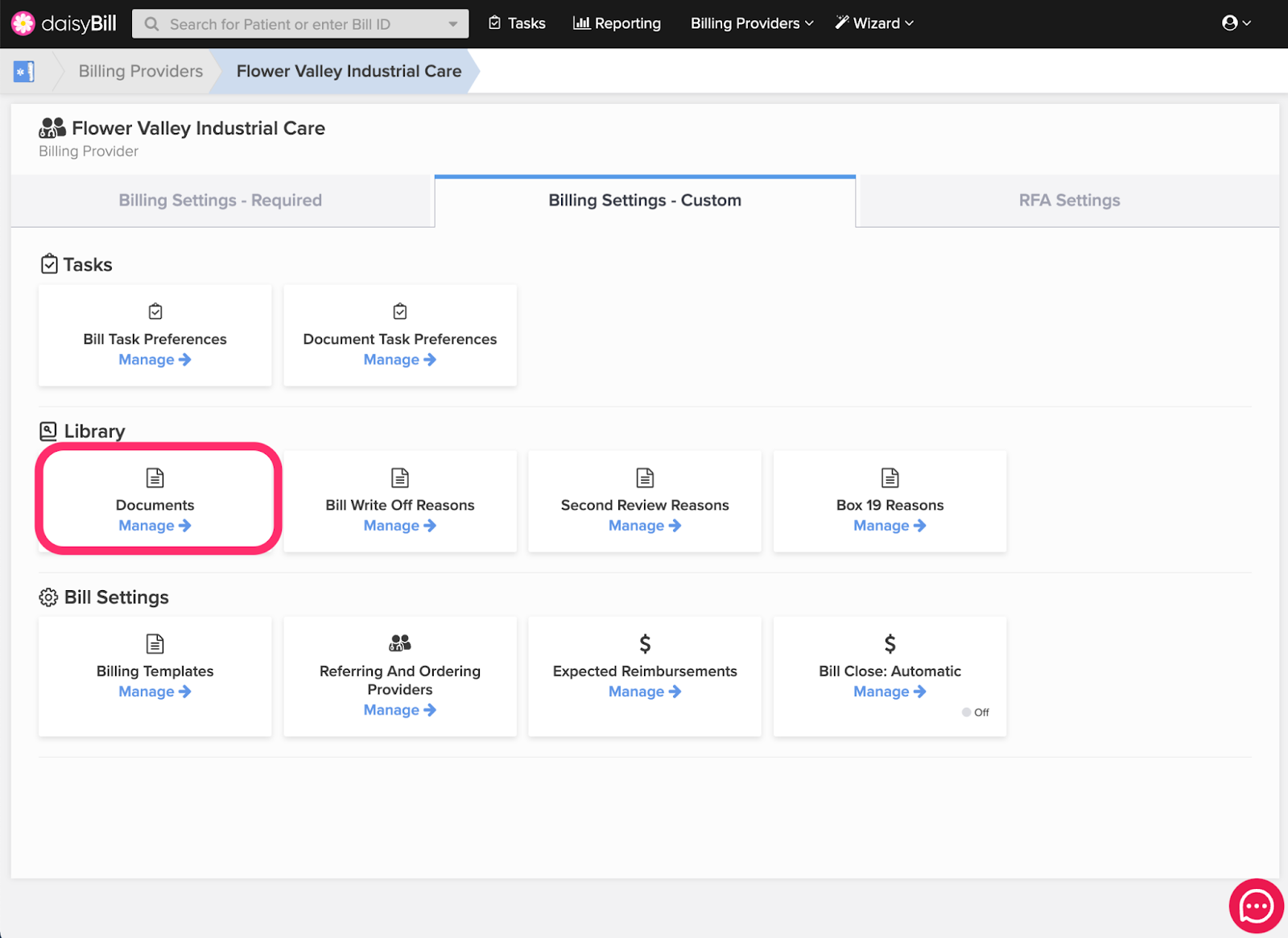 Manage Billing Provider Explained - Custom Settings | daisyBill