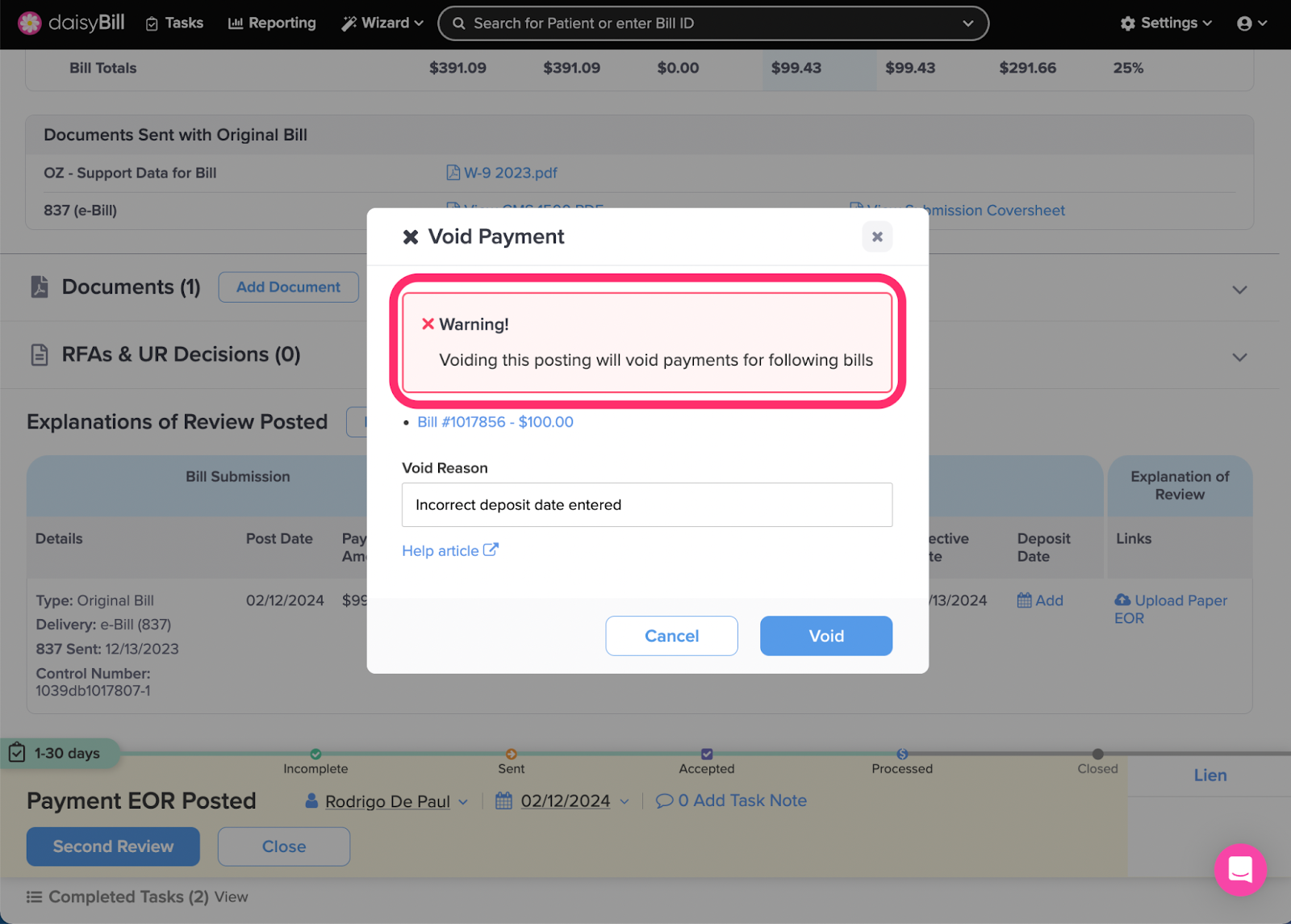 Void Posted Payment | daisyBill