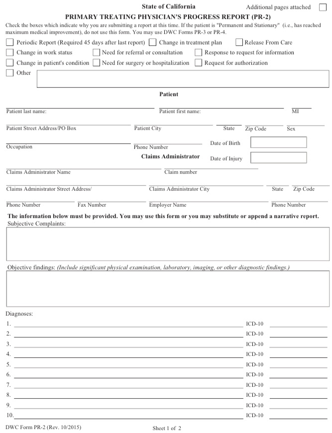 Primary Treating Physician's Progress Report - DWC PR-2 | daisyBill
