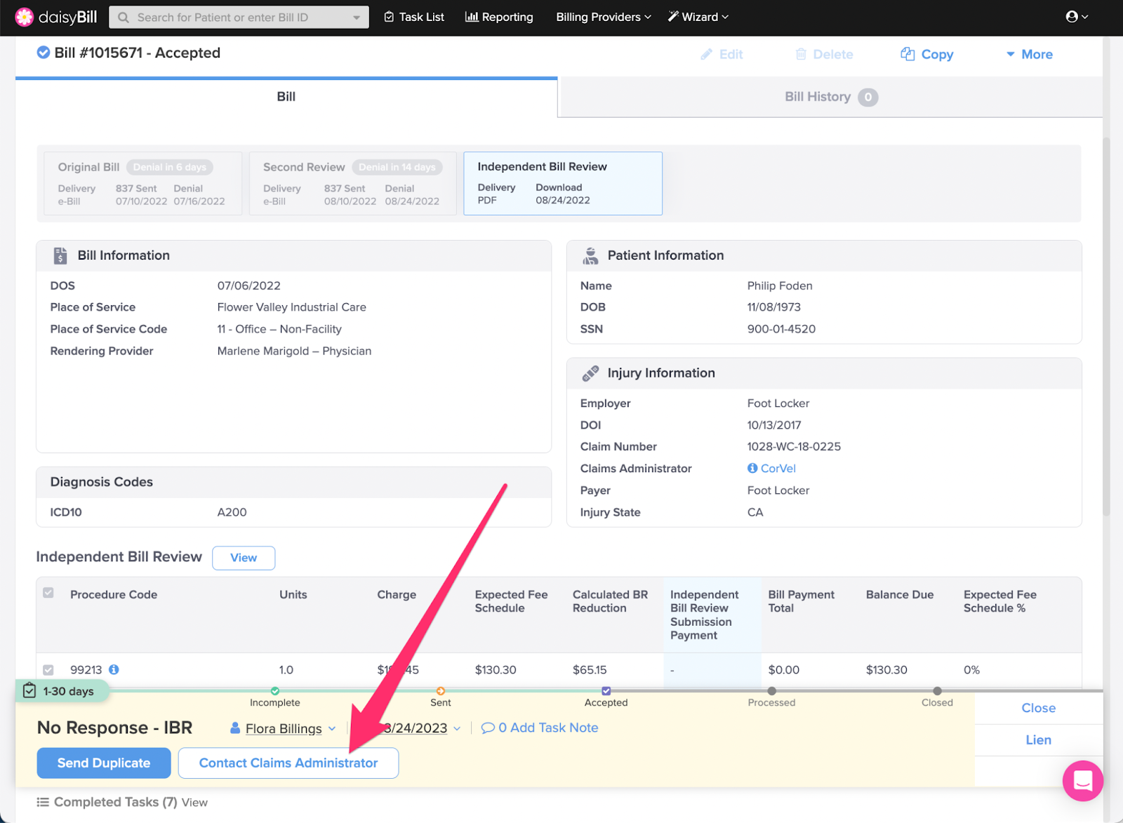 Task: No Response - IBR | daisyBill