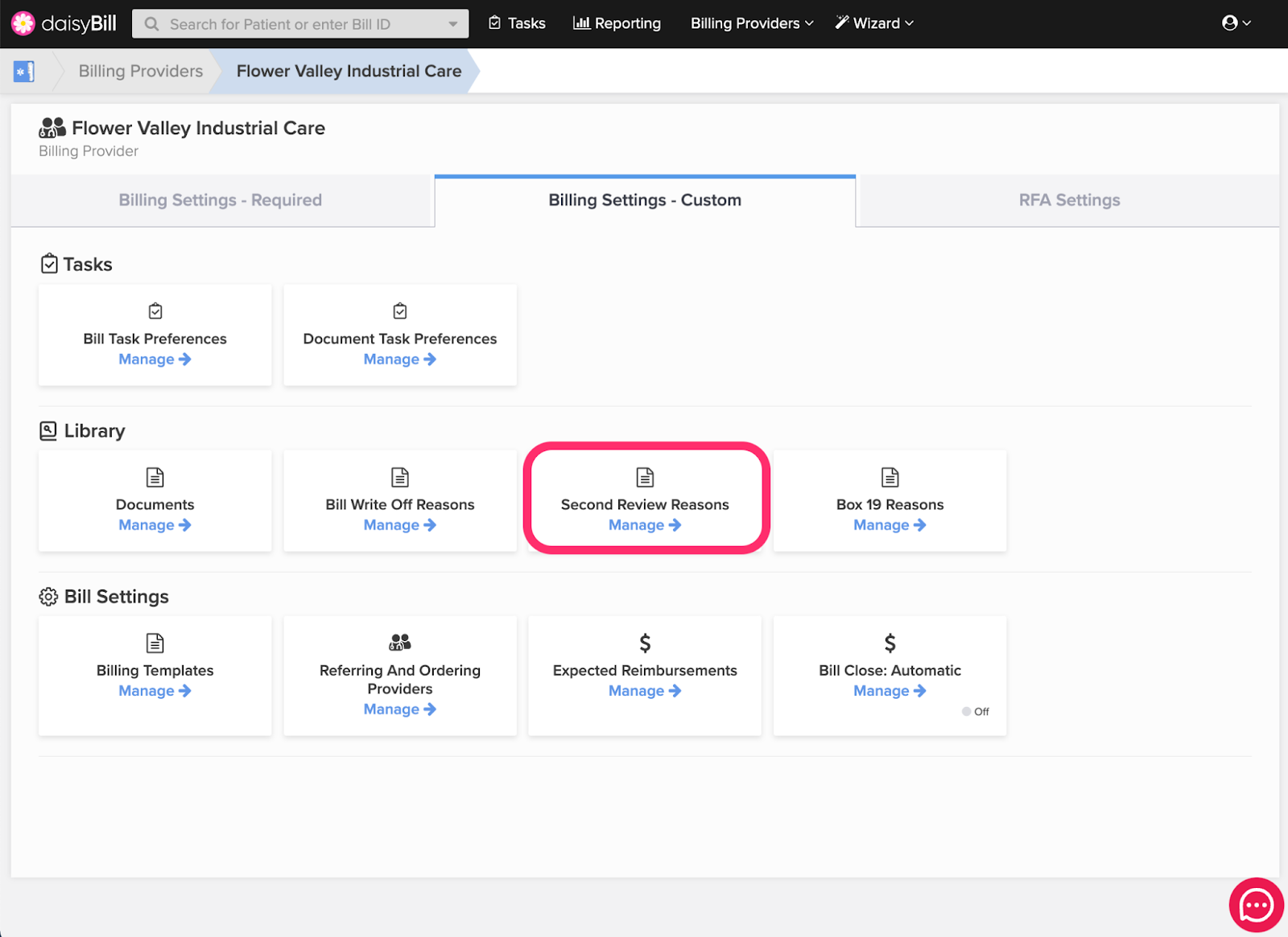 Manage Billing Provider Explained - Custom Settings | daisyBill