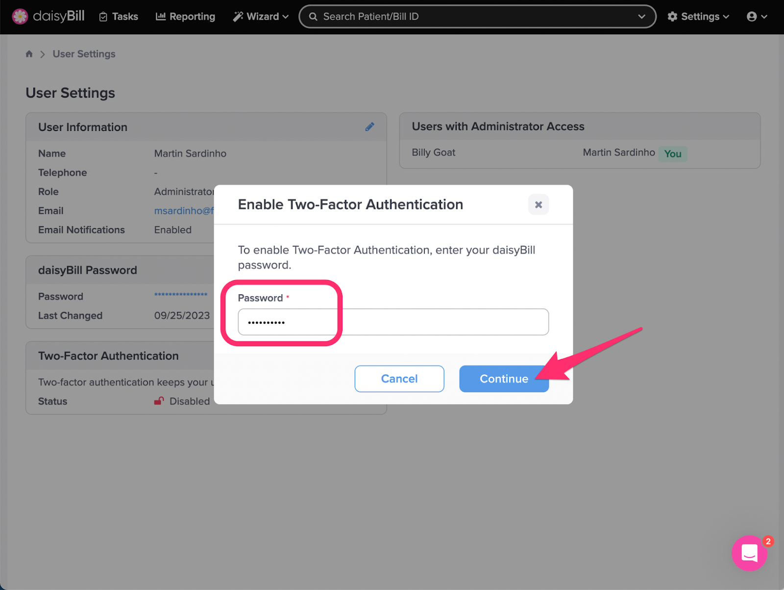 Enable Two-Factor Authentication | daisyBill