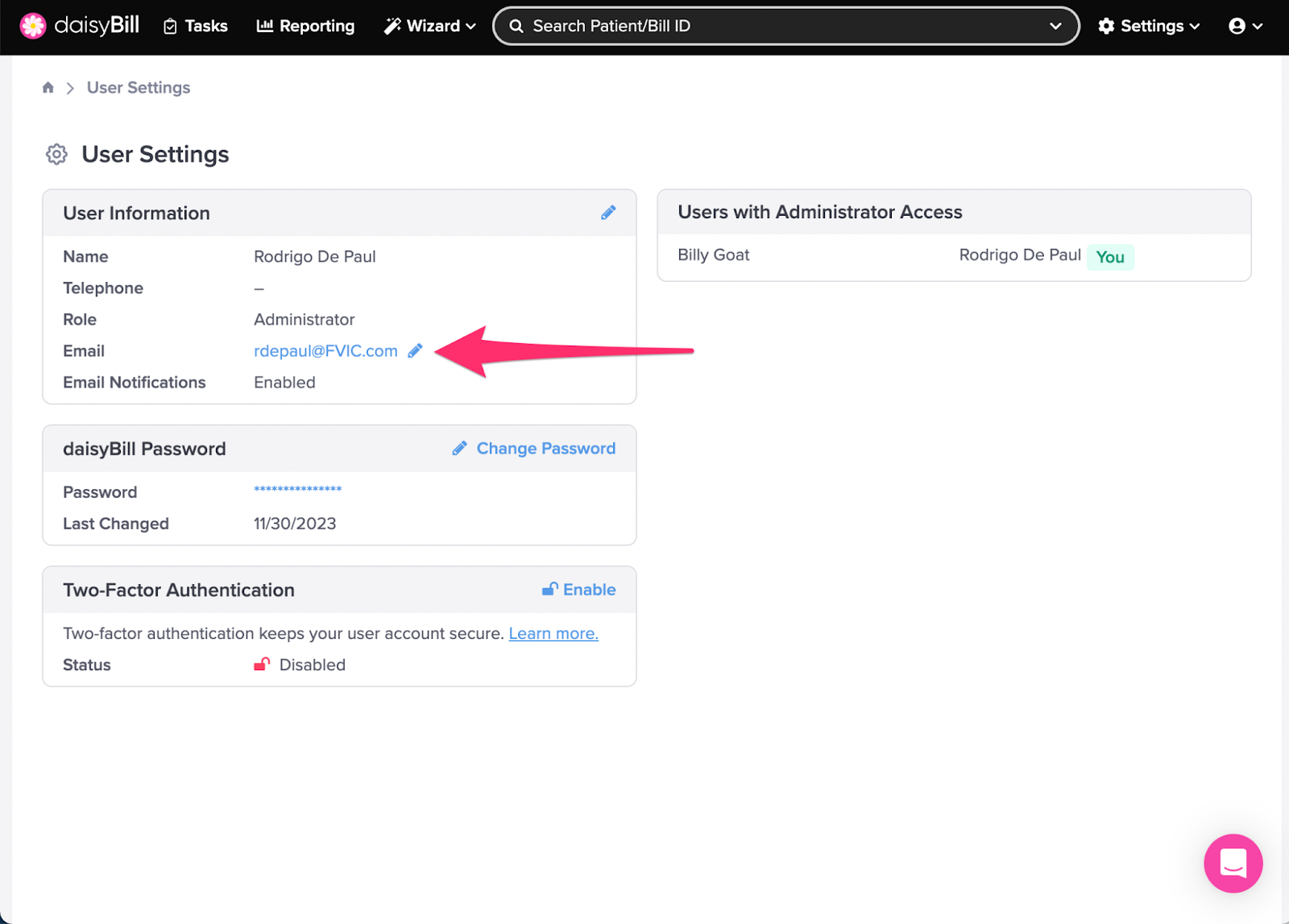 Edit Your Settings | daisyBill